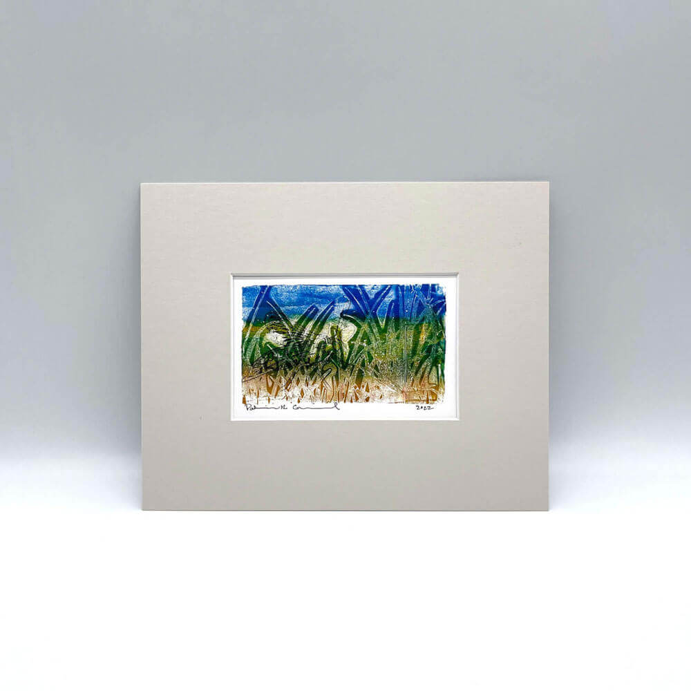 Grunge Brown Ground Wispy Green Grass Blue Sky | Monoprinted Gel Print ...