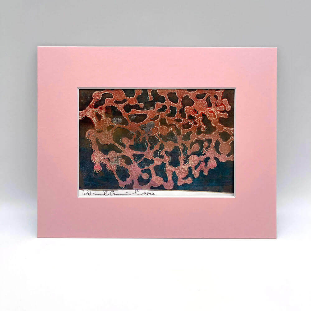 Connect Pink Rust Prussian | Monoprinted Gel Print - PM Artist Studio