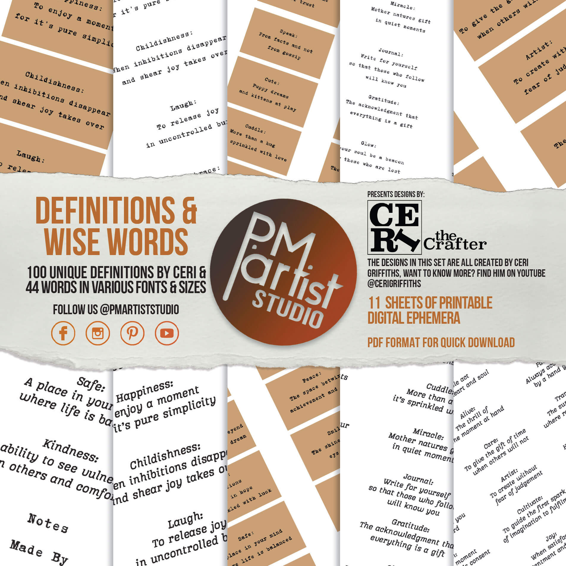 Definitions & Wise Words by Ceri | Digital PRINTABLE PAPER | Download
