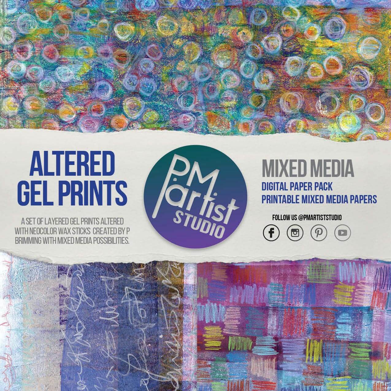 Altered Gel Printed Painty Papers | Set of 3 | Download - PM Artist Studio