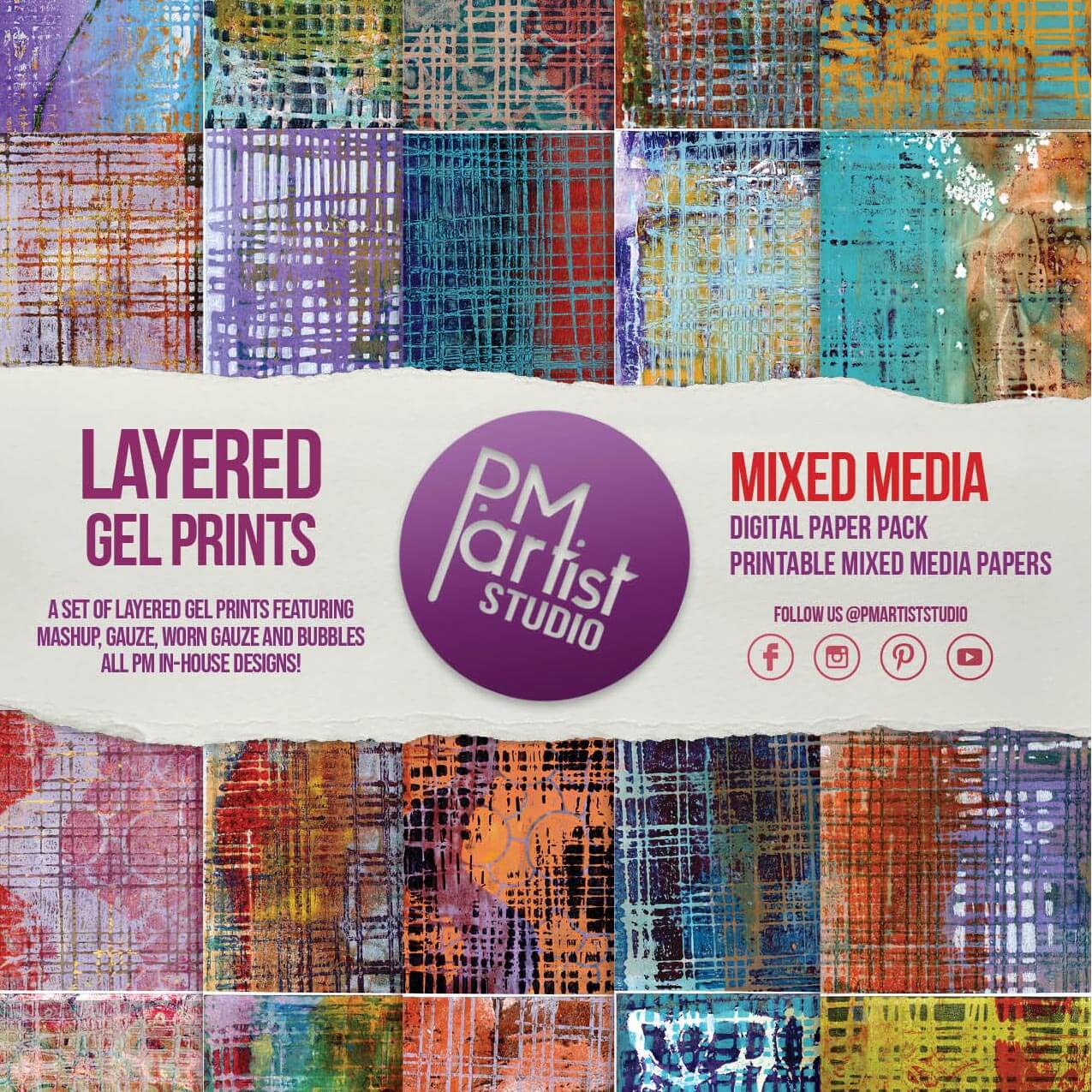 Gel Printed Layers Mash Ups, Gauze & More | Digital PRINTABLE PAPER ...